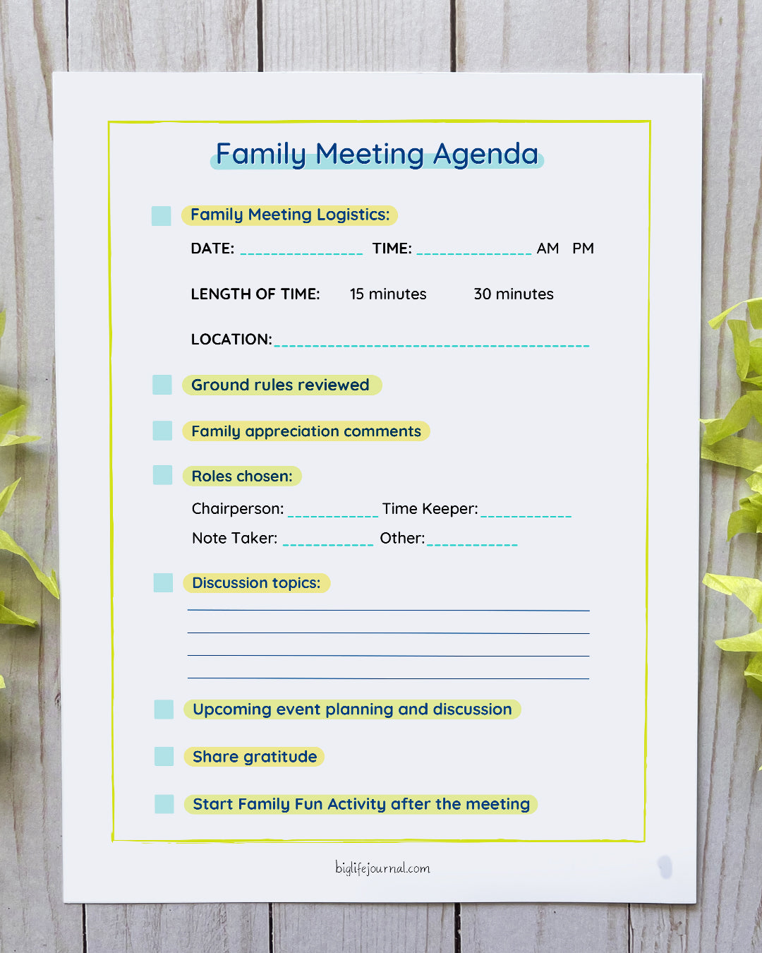 Family Meeting Resource Kit PDF – Big Life Journal